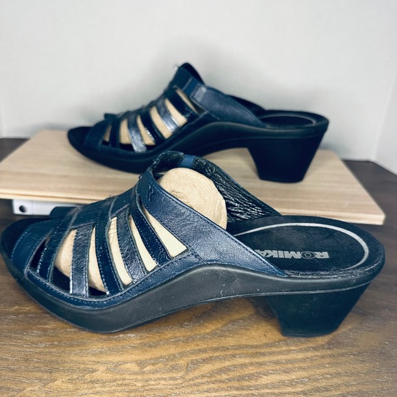 Romika | Shoes | Romika Navy Blue Leather Multi Strap Slide Sandals Eu ...